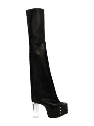 Rick Owens Square-toe Thigh-high Boots With Transparent Heels - Black