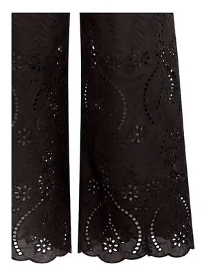 Natalie Martin Lauren Athena Embroidered Wide Leg Trousers - Black