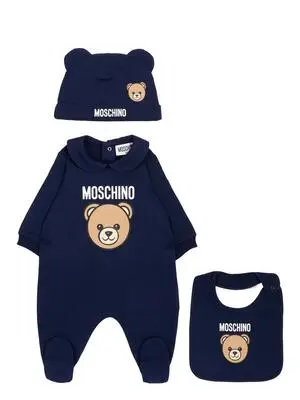 Moschino Teddy Bear Onesie Set With Hat And Bib - Black