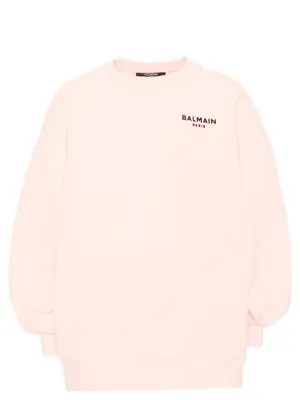 Balmain Logo Print Long Sleeve Dress - White