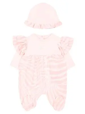 Balmain Pink Zebra Print Ruffled Babywear Set - Light Pink