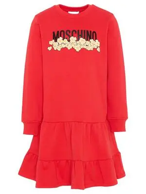 Moschino Long-sleeved Ruffled Dress With Graphic Print - Red
