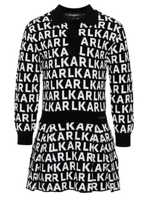 Karl Lagerfeld Logo Intarsia Knitted Polo Dress - Black