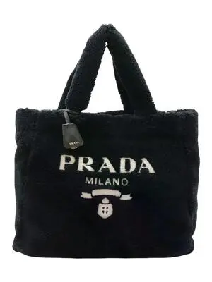 Prada Prada Terry Cloth Logo Tote Bag Black