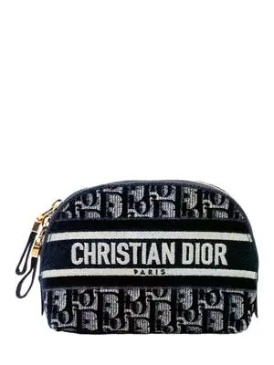Dior 2021 Oblique Embroidered Velvet Cosmetic Pouch - Blue