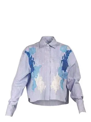Valentino Garavani Floral-applique Striped Shirt - Blue