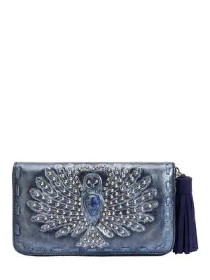 JODI LEE Blue Love Story Owl Wallet Metallic Navy Silver