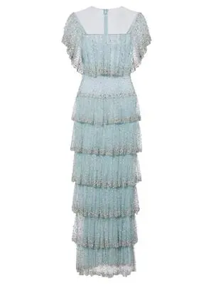 Costarellos Tiered Embellished Gown - Blue