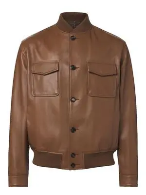 SLOWEAR Leather Bomber Jacket - Brown