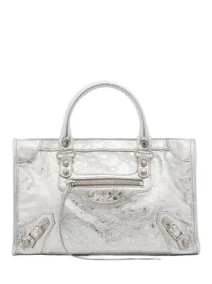 Balenciaga Small Metallic Leather Top Handle Bag - Silver