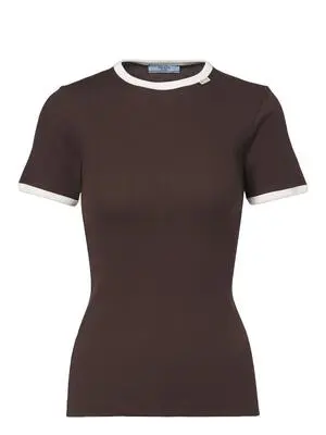 Prada Ribbed Knit Cotton T-shirt - Brown