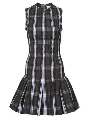 PATOU Checked Shirred Mini Dress - Grey