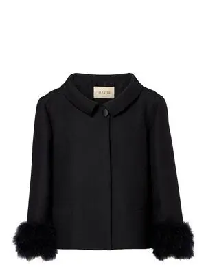 Valentino Garavani Crepe Couture Feather-trimmed Jacket - Black