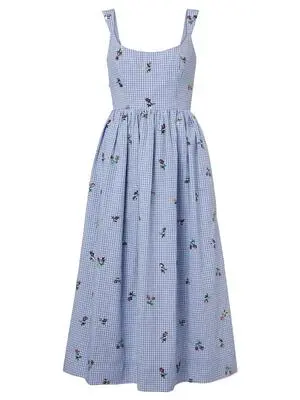 MARKARIAN Nara Sequined Gingham Cotton Midi Dress - Blue