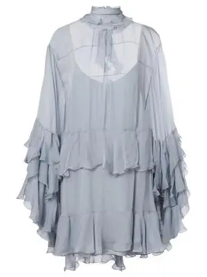 Chloé Ruffled Muslin Mini Dress - Blue
