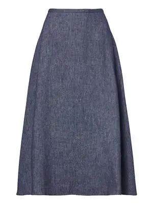 Carolina Herrera Linen, Wool, And Silk-blend Midi Skirt - Blue