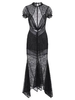 Attico Asymmetrical Lace Midi Dress - Black