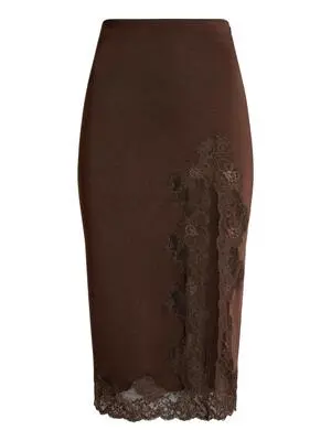 Balmain Knit Midi Skirt With Lace Detail - Brown