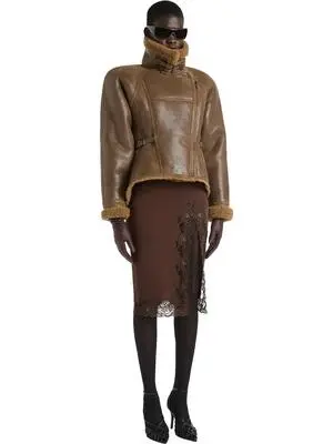 Balmain Balmain Knit Midi Skirt With Lace Detail Brown