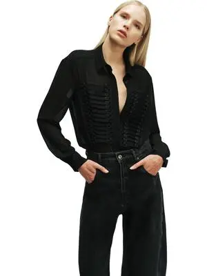 Bardot Evita Trim Detail Sheer Shirt - Black