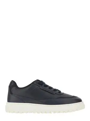 Emporio Armani Leather Sneakers With Side Logo - Blue