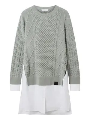 Stella McCartney Hybrid Knit Shirt Jumper Dress - Green/white
