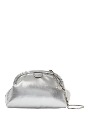 Stella McCartney Stella McCartney Falabella Padded Metallic Soft Clutch With Chain Silver
