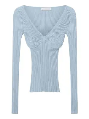 Stella McCartney Stella McCartney Textured V-Neck Knit Top Blue