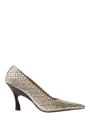 Stella McCartney Elsa Woven Metallic Kitten Heel Pump - Silver/gold