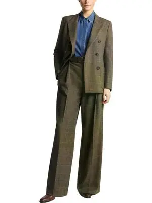 FAY Checked Pleated Wide-leg Trousers - Green