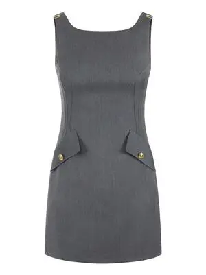 Elisabetta Franchi Cool Wool Mini Dress With Logo Details - Grey