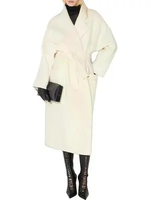 Elisabetta Franchi Wool Double Cloth Coat - Neutrals