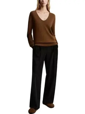 12 STOREEZ V-neck Long Sleeve Sweater - Brown