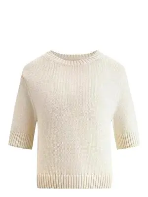 12 STOREEZ Off-white Ribbed Cotton Short Sleeve Top - Neutrals
