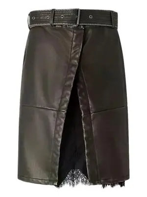 Pinko Belted Faux-leather Skirt With Lace Trim - Black