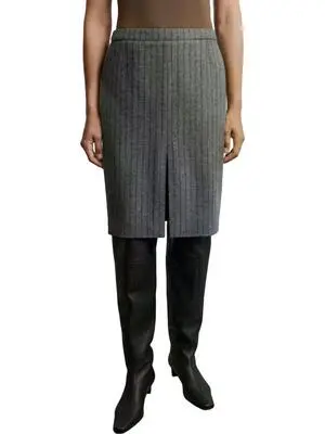 12 STOREEZ Pinstripe Front Slit Skirt - Grey