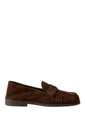 Claudie Pierlot Suede Loafers With Gold Medallion Detail - Brown