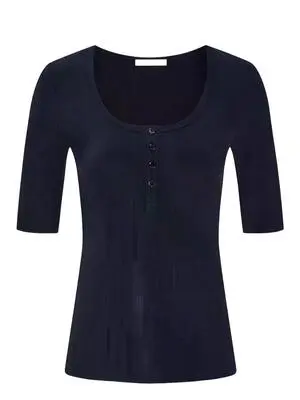 12 STOREEZ Gwen Ribbed-knit Top - Blue