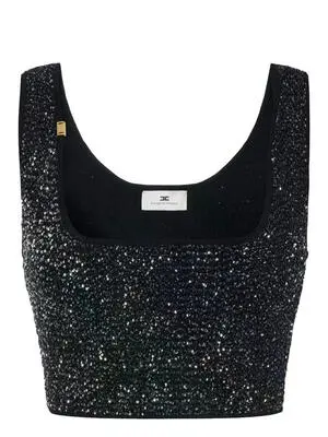 Elisabetta Franchi Elisabetta Franchi Cropped Knit Top With Sequins Black