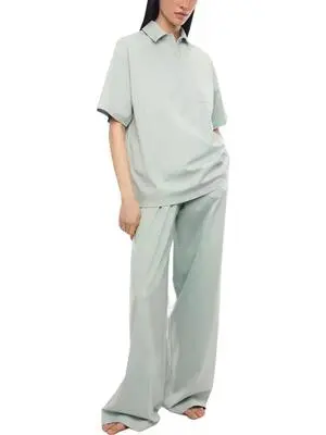 12 STOREEZ Mica Mercerised Cotton Wide Leg Trousers - Blue
