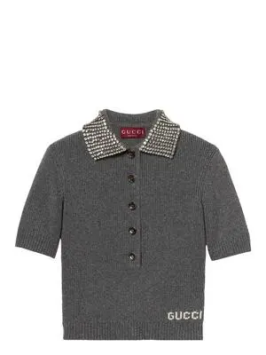 Gucci Ribbed Wool Polo Top - Grey
