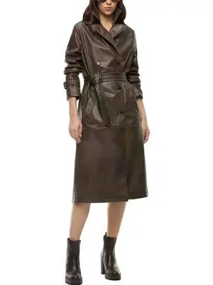 Pinko Double-breasted Belted Coat - Brown