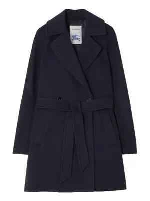 Burberry Short Belted Cashmere Coat - Navy