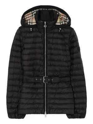 Burberry Puffer Jacket With Detachable Hood And Knight Zip Pull - Black