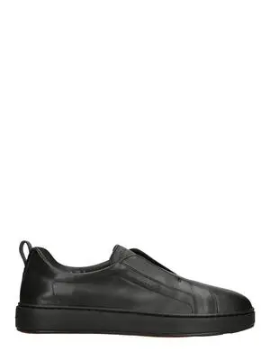 Santoni Leather Slip-on Sneakers - Black