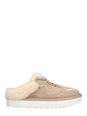 UGG Lowmel Suede Mules With Sheepskin Lining - Grey