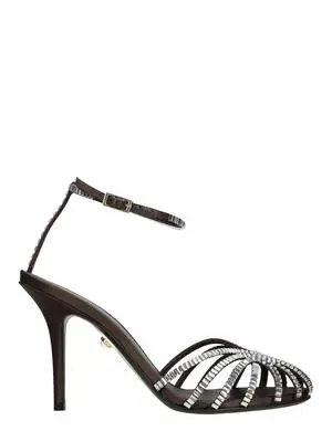 ALEVI MILANO Satin Penelope Xtal Heeled Sandals - Brown