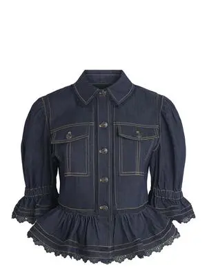 Cinq À Sept Sylvia Lace-trimmed Denim Jacket - Blue
