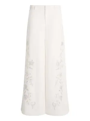 Cinq À Sept Roxane Wide-leg Trousers With Rococo Embroidery - Ivory
