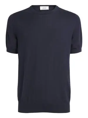LARDINI Virgin Wool Knitted T-shirt - Navy